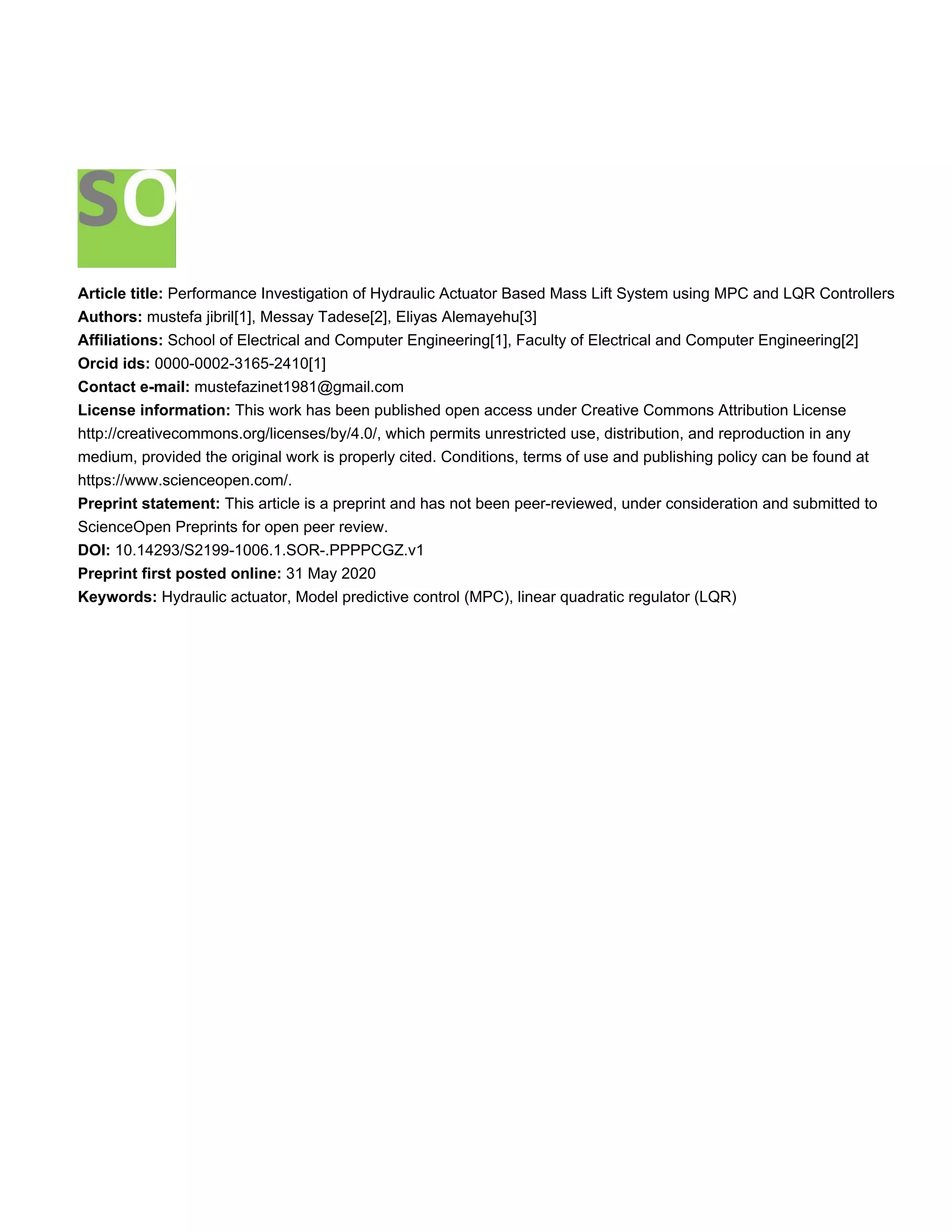 Performance investigation of hydraulic actuator based mass lift system ...