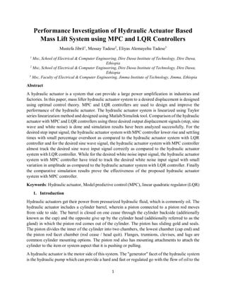 Performance investigation of hydraulic actuator based mass lift system ...
