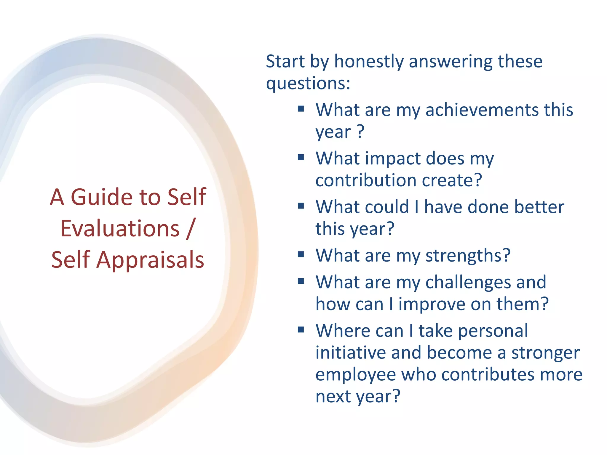 Performance Management 101 on Self Evaluations and writing Self Appraisal forms..pptx