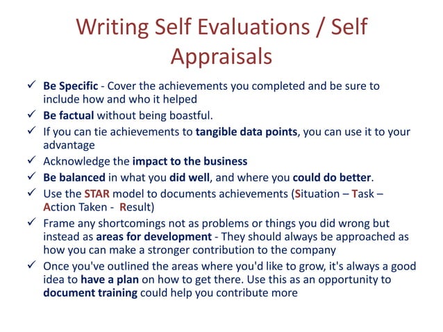 Performance Management 101 on Self Evaluations and writing Self Appraisal forms..pptx
