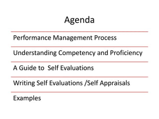 Performance Management 101 on Self Evaluations and writing Self Appraisal forms..pptx