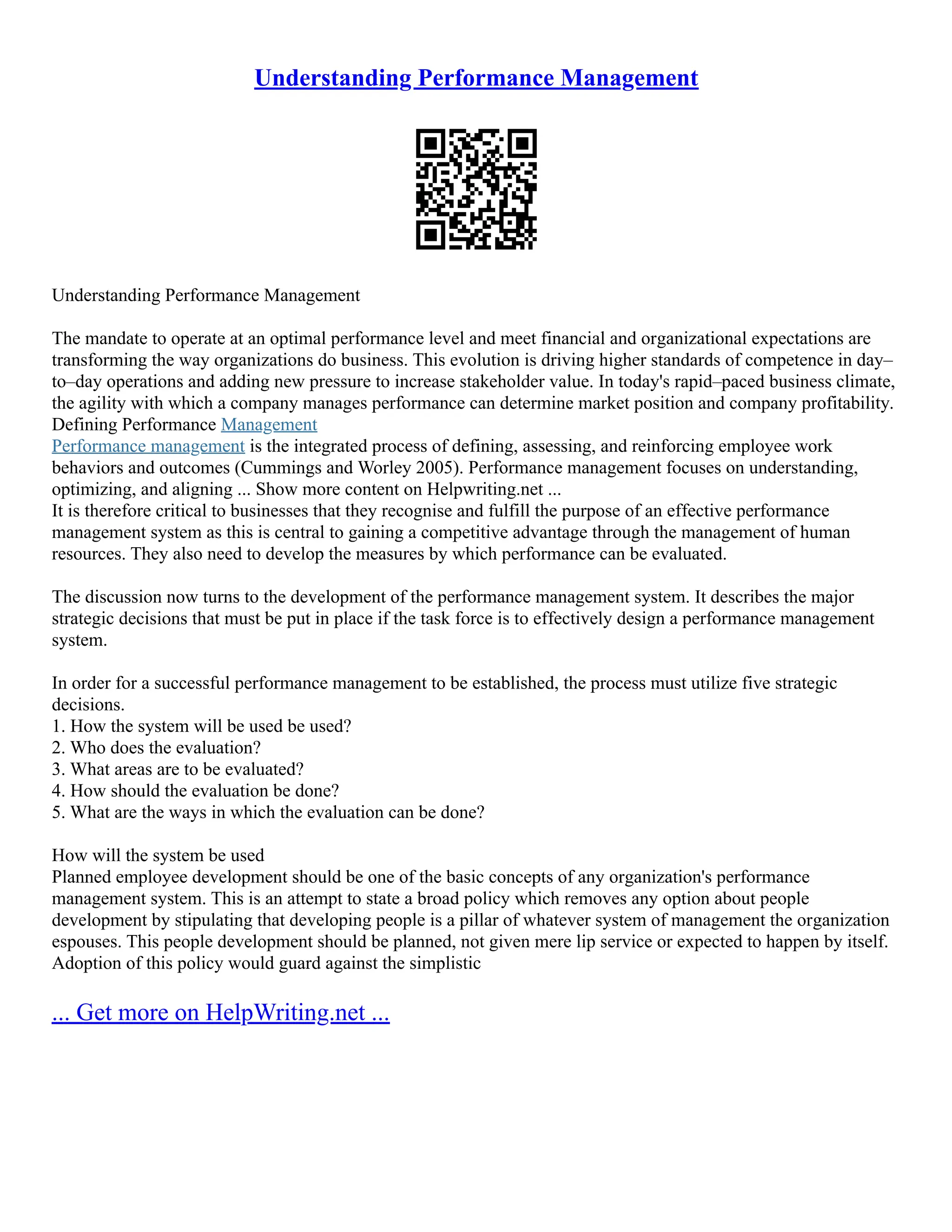 Performance Management Essays | PDF | Human Resources | Business