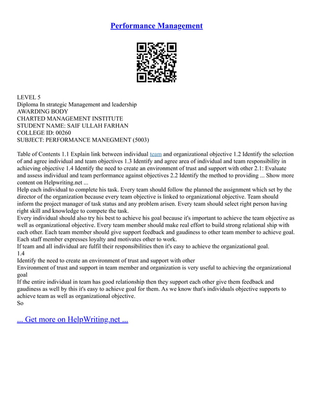 Performance Management Essays | PDF | Human Resources | Business