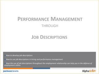 Managing Performance Using Job Descriptions | PDF