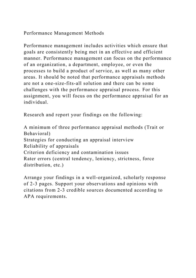 Performance Management MethodsPerformance management includes ac.docx