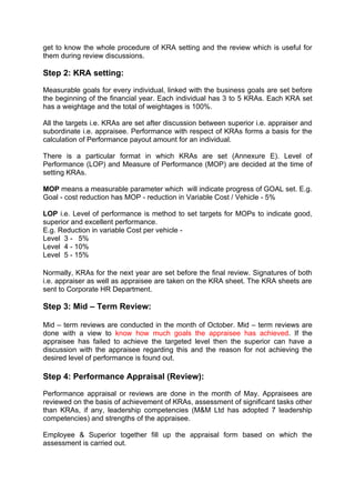 Performance Management System Mahindra N Mahindra Ltd | DOC