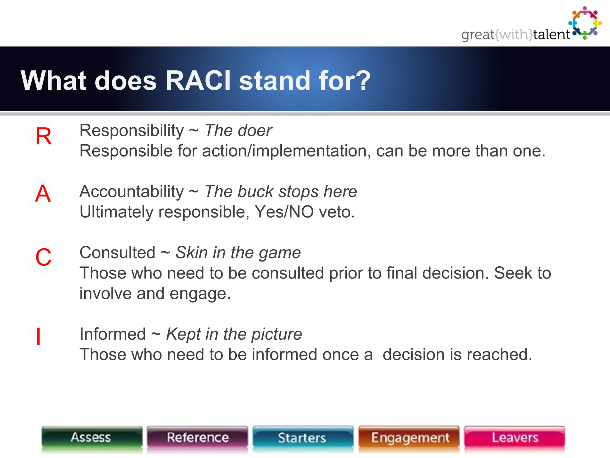 HR Performance Management Tools for Employee Engagement: RACI | PPT