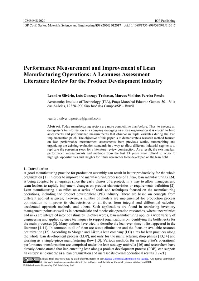 Performance Measurement and Improvement of Lean Manufacturing Operations: A Leanness Assessment ...