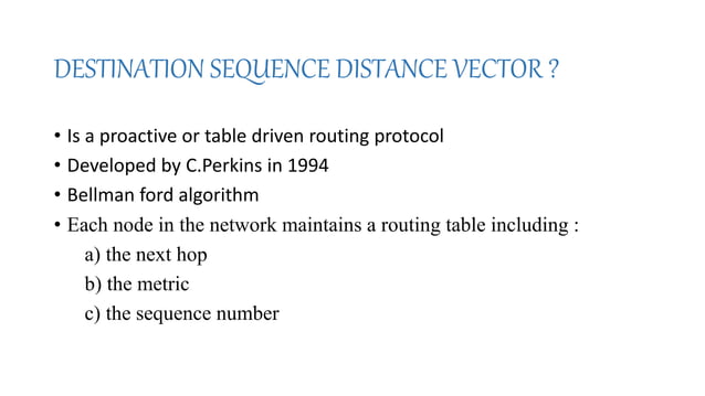 Performance measurement DSDV Routing Protocol In Manet _ 043369 | PPT