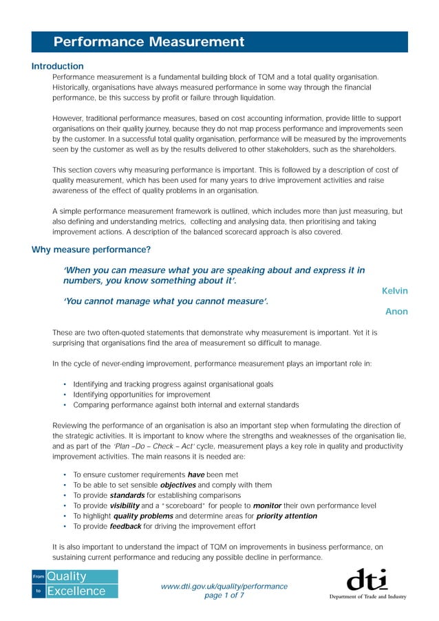 Performance measurement management | PDF