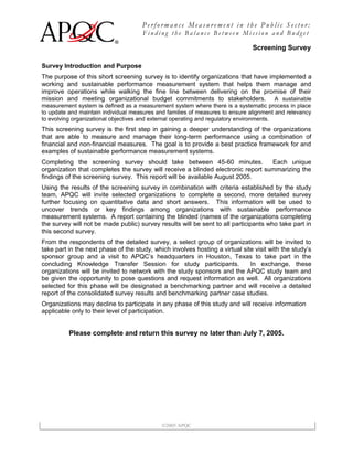 Performance measurement qustionnaire survey (apqc) | DOC