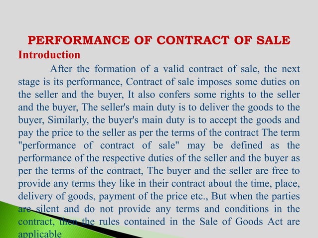 Performance of contract of sale | PPTX | Law