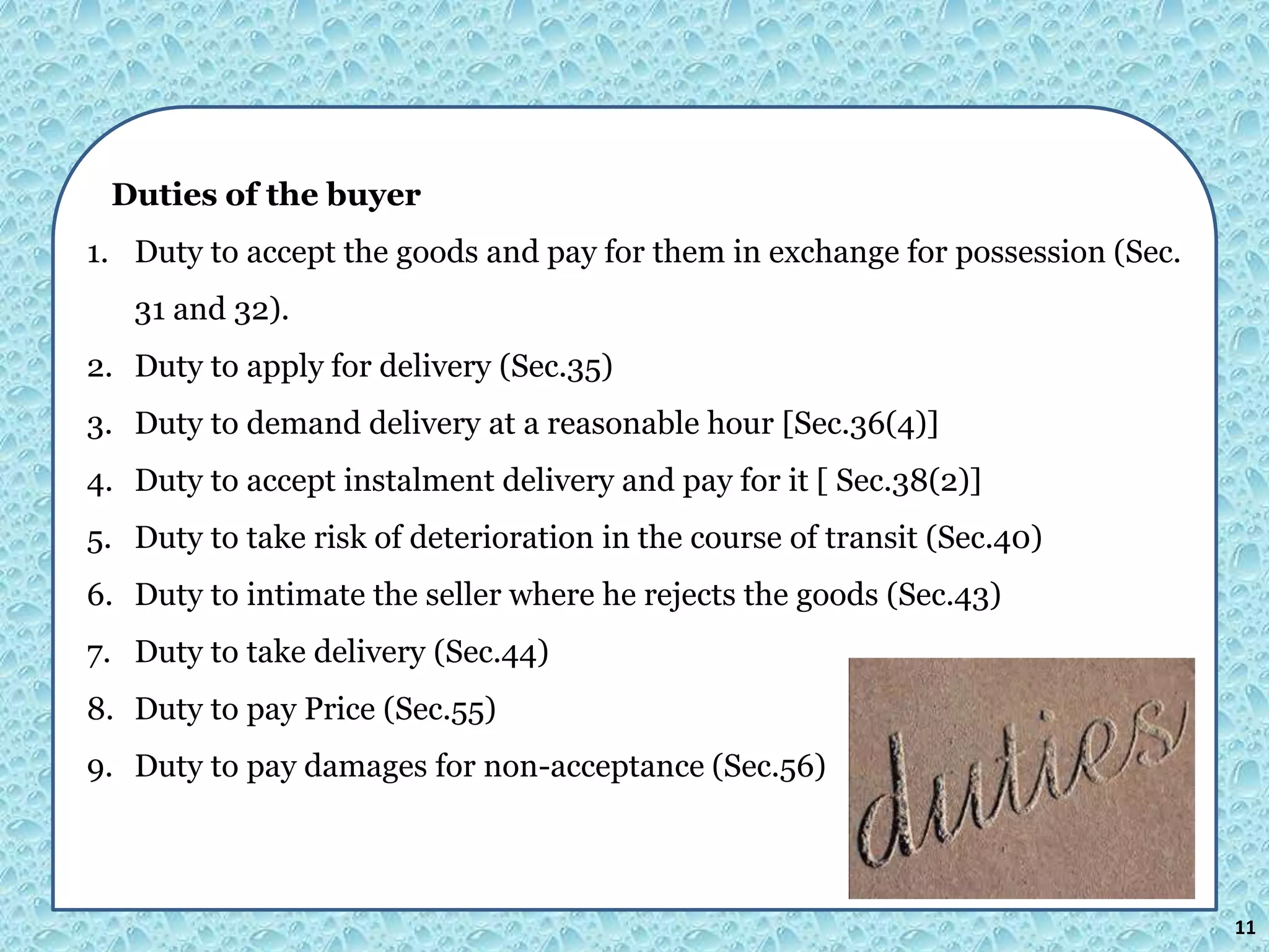 Performance of contract under sale of goods act | PPTX