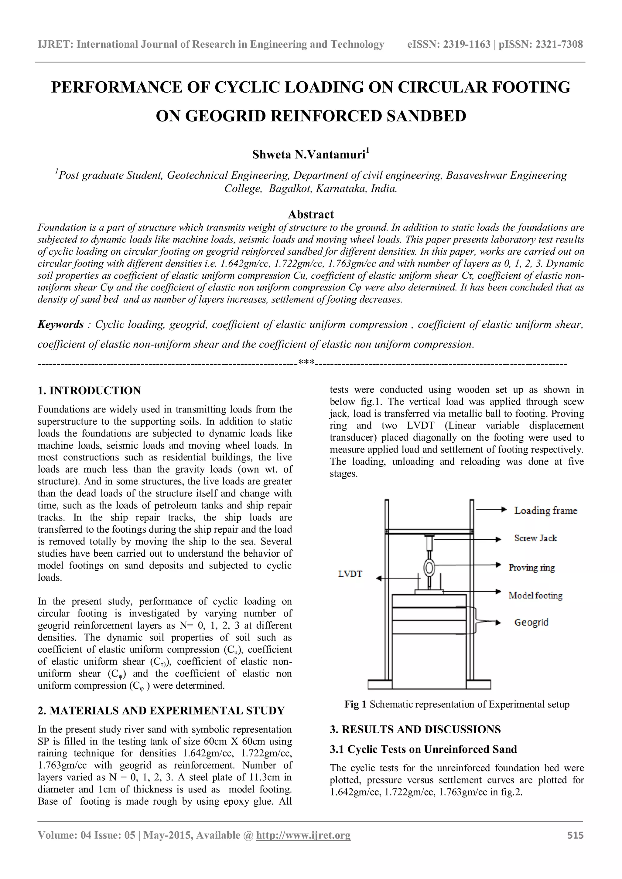 Performance of cyclic loading on circular footing on geogrid reinforced ...