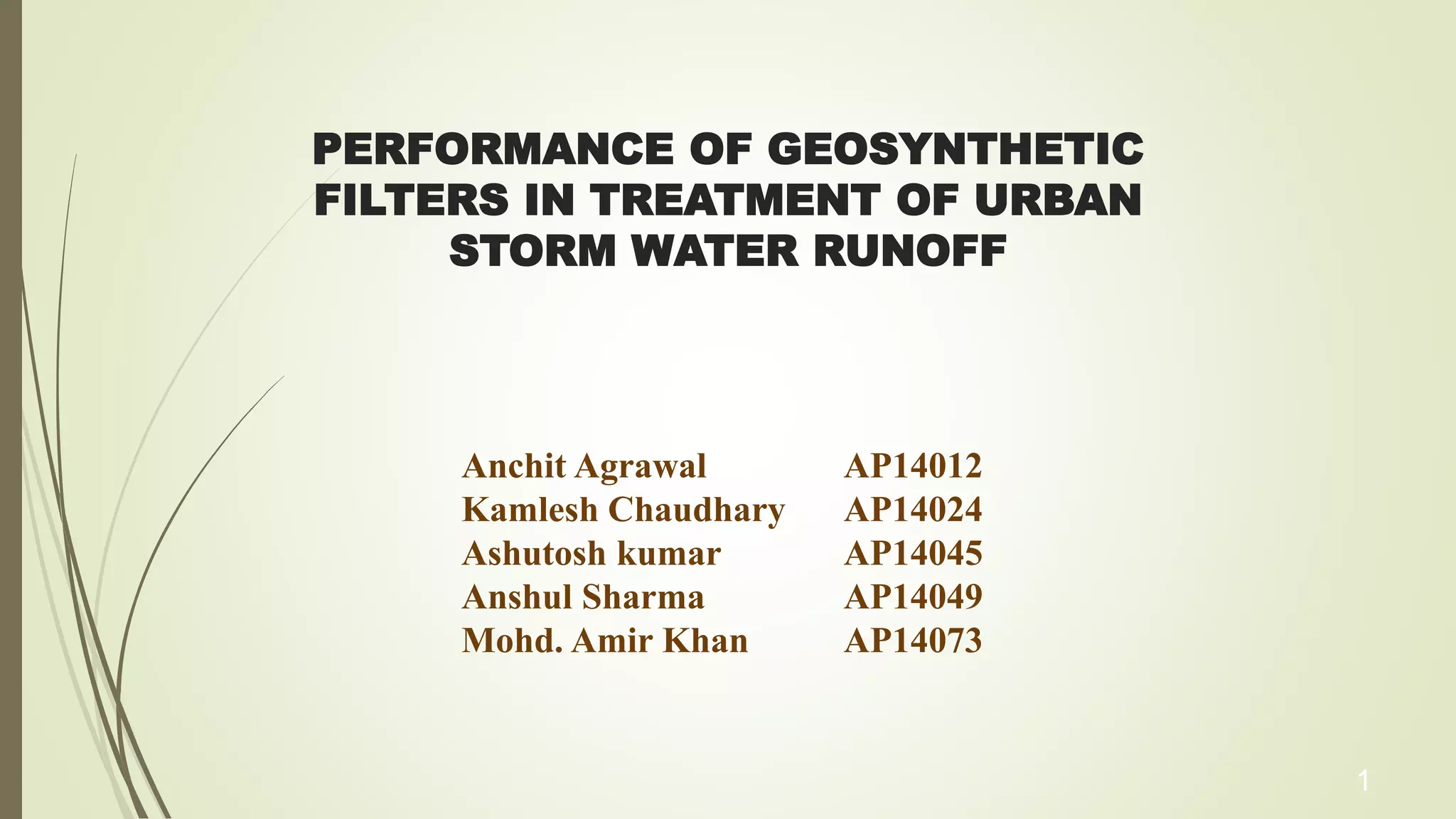 Performance of geosynthetic filters in treatment of urban storm water ...