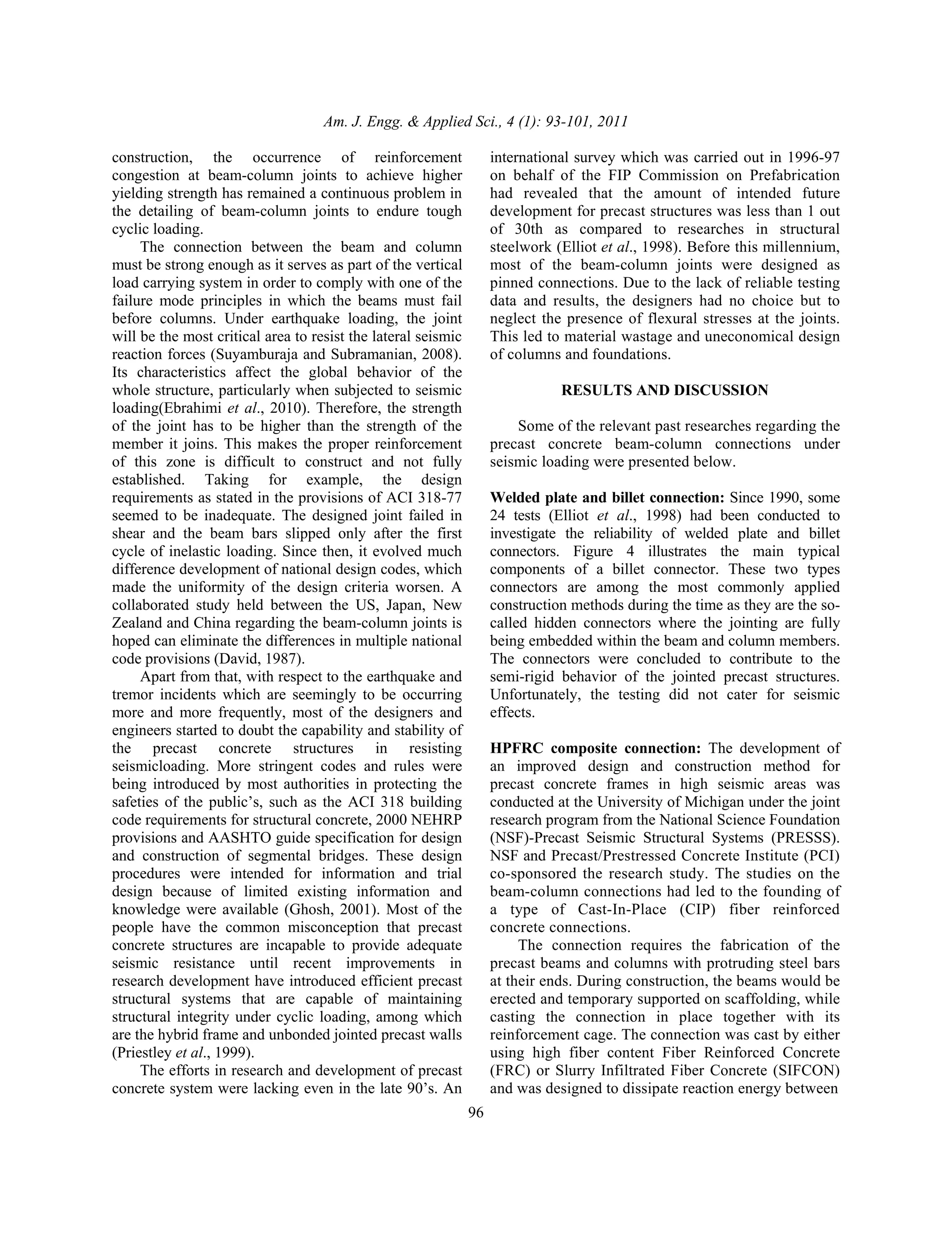 Performance of ibs precast concrete beam column connections under ...