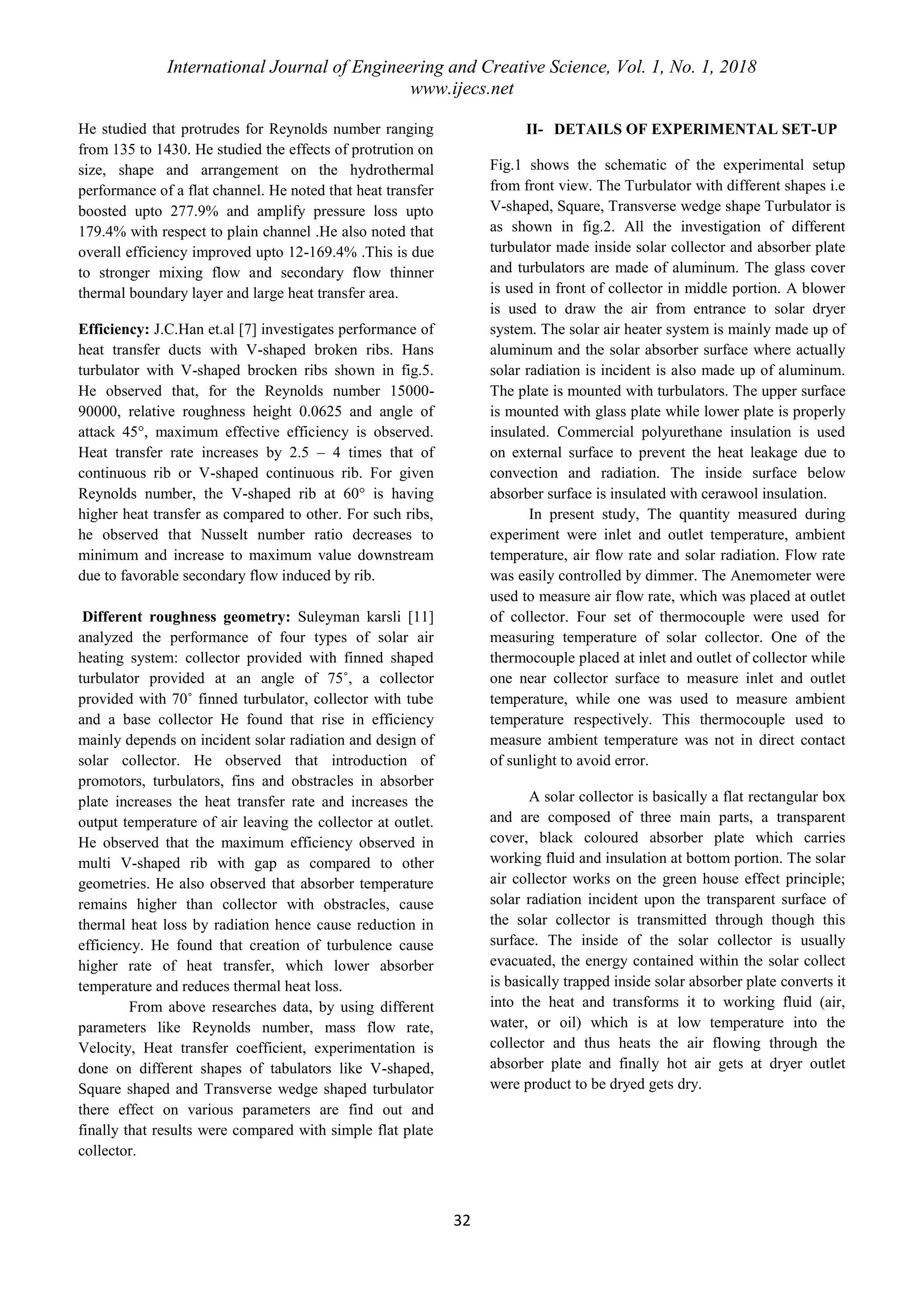 Performance of solar air heater system using different shapes of ...