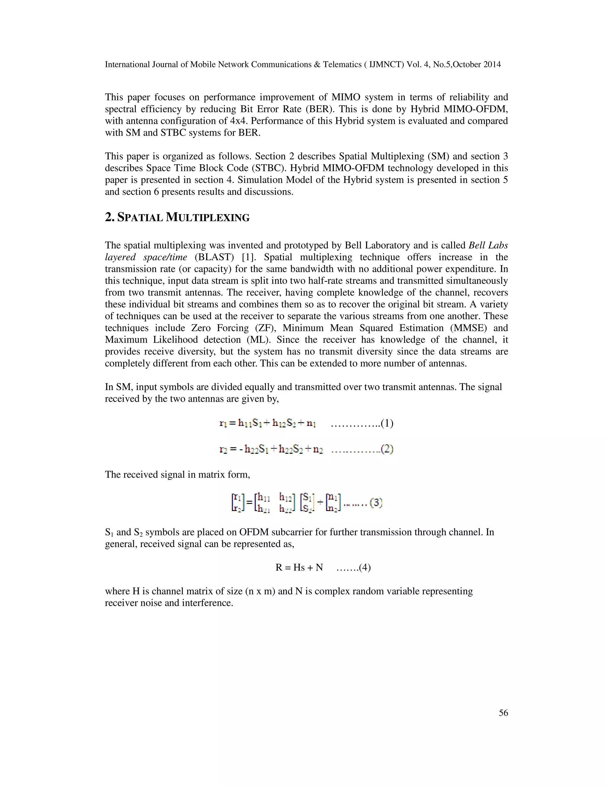 Performance Of Spatial Multiplexing Pdf Computer Networking
