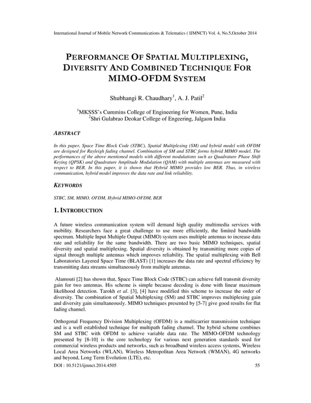 Performance Of Spatial Multiplexing Pdf Computer Networking