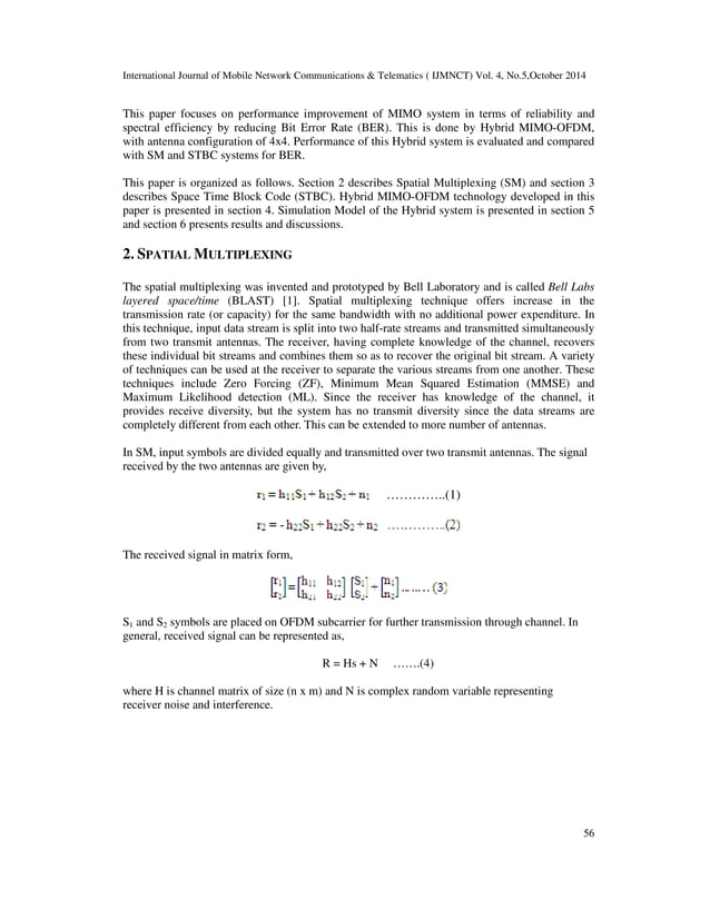 Performance Of Spatial Multiplexing Pdf Computer Networking Computing