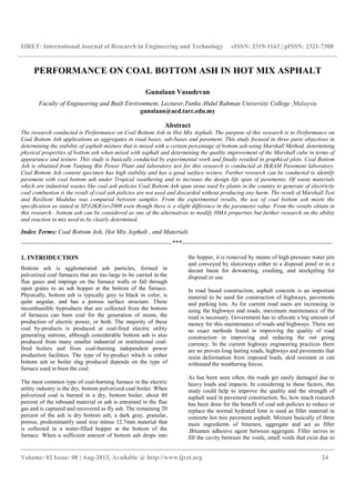 Performance on coal bottom ash in hot mix asphalt | PDF