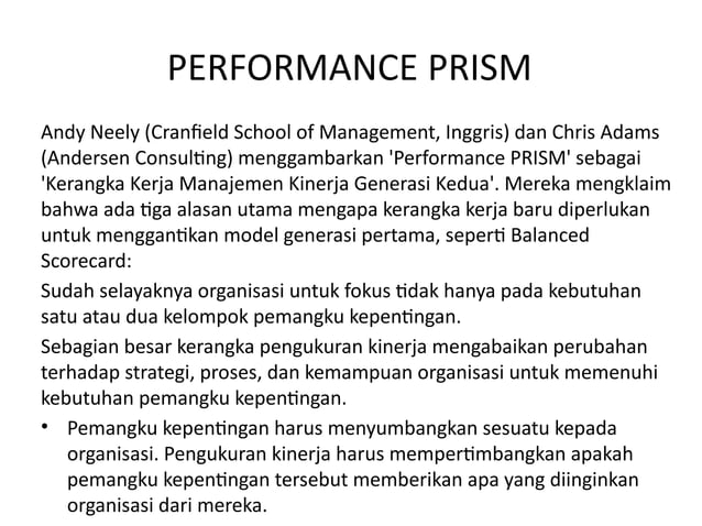 PERFORMANCE PRISM for effective performance measurement | PPT