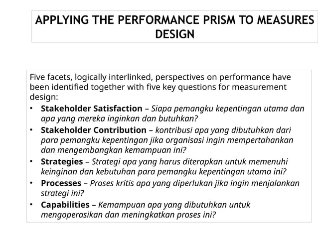 PERFORMANCE PRISM for effective performance measurement | PPT