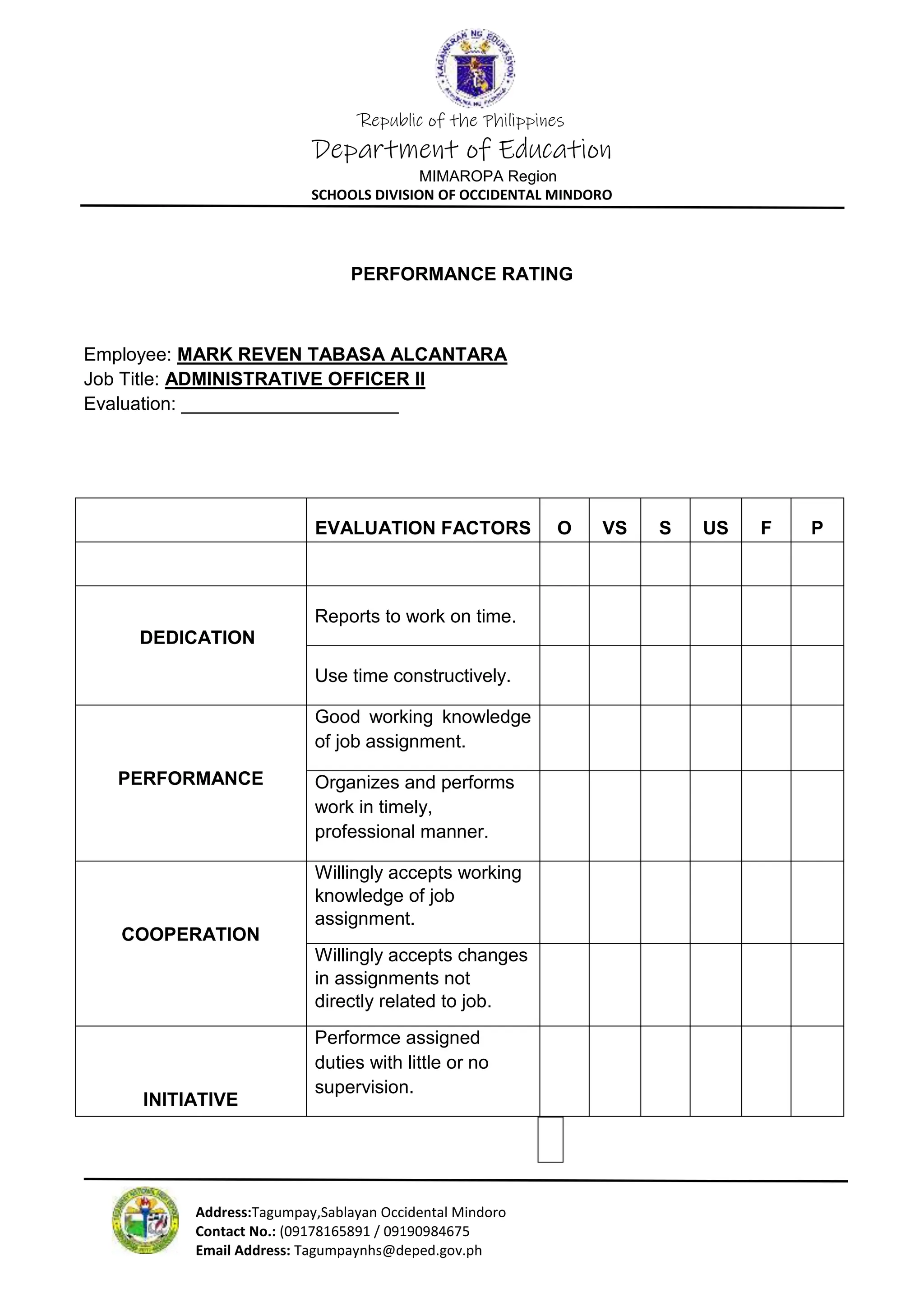 performance rating.docx in Deped in tagumapy national high school | DOCX