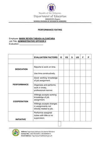 performance rating.docx in Deped in tagumapy national high school | DOCX
