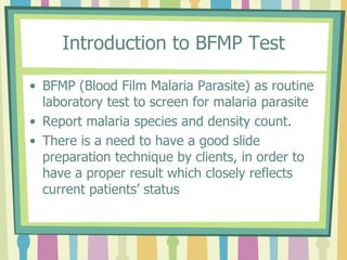 Performance Report for BFMP Slide Preparation Workshop, Hospital Sibu ...