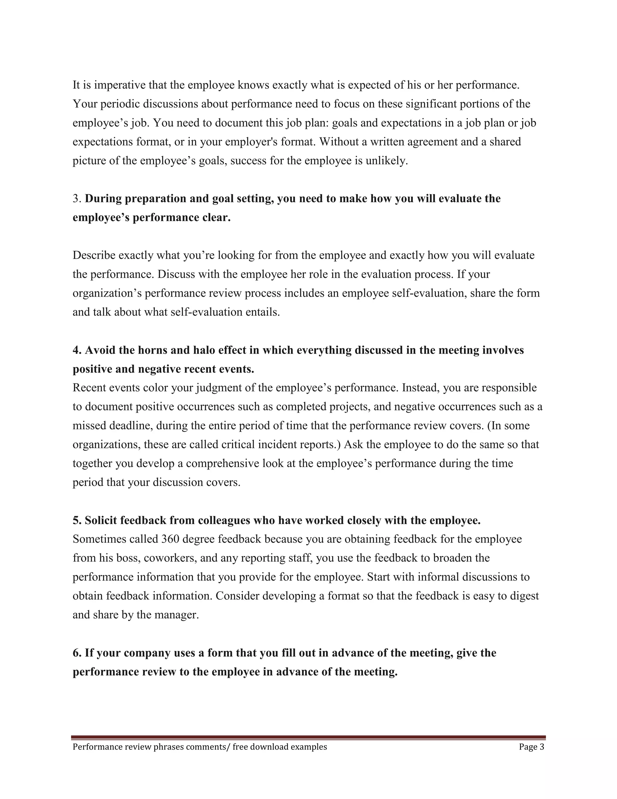 Performance review example phrases | PDF