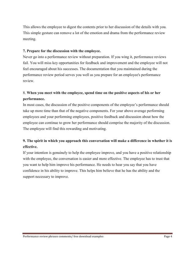 Performance review example phrases | PDF