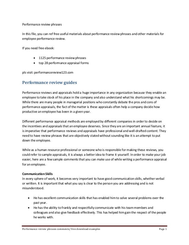 Sample Performance Review Quotes