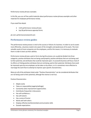 Performance review phrases examples | DOCX