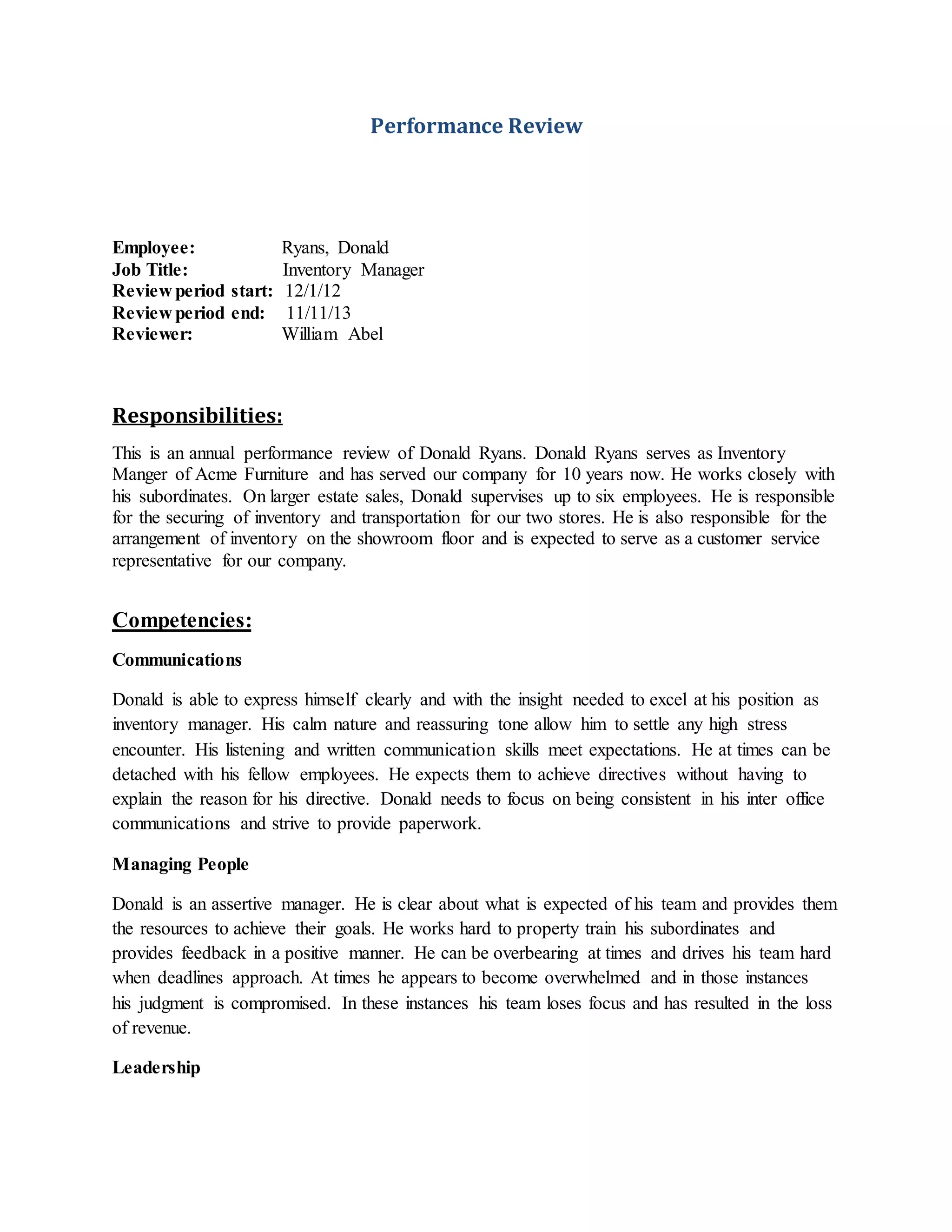 Performance review sample | PDF