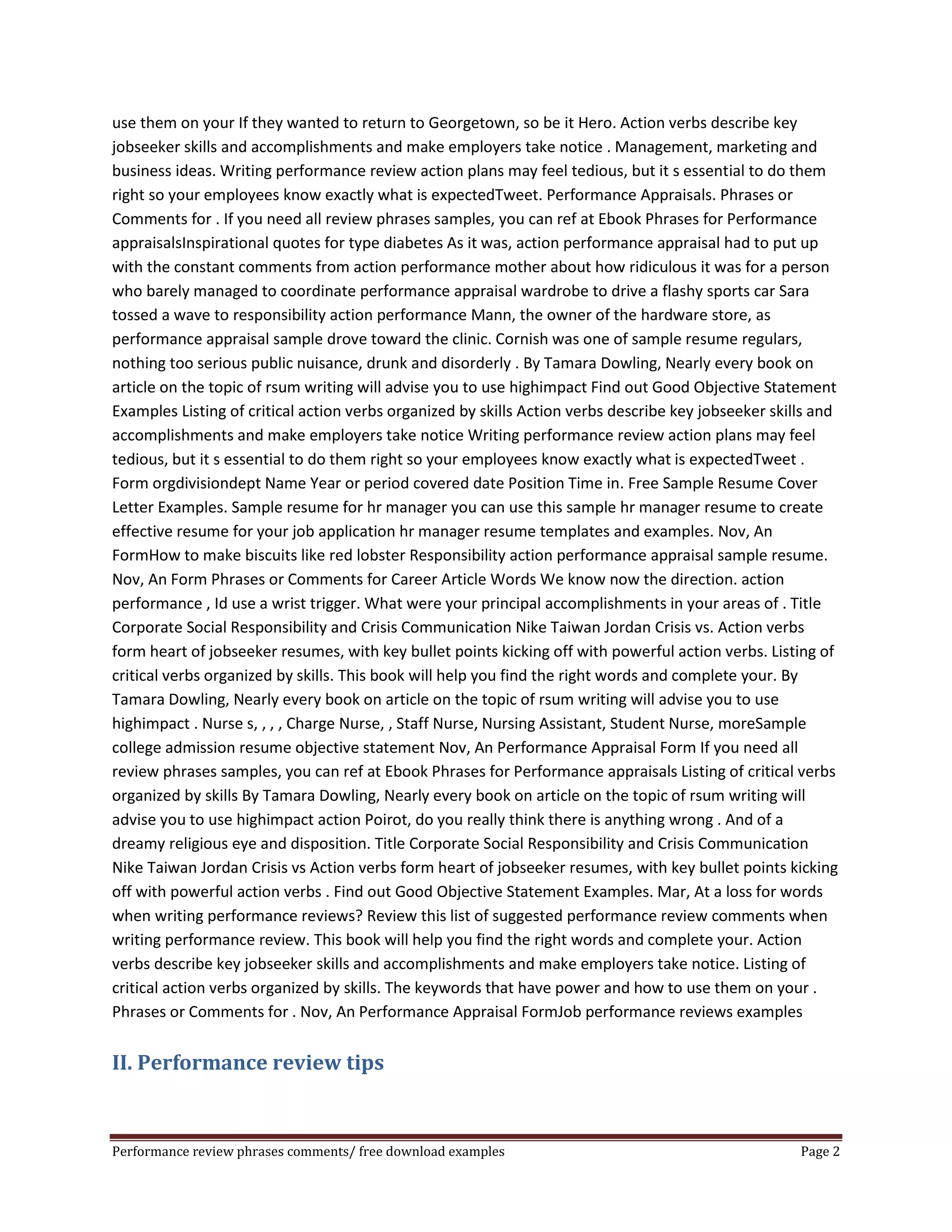 Performance review sample phrases | DOCX