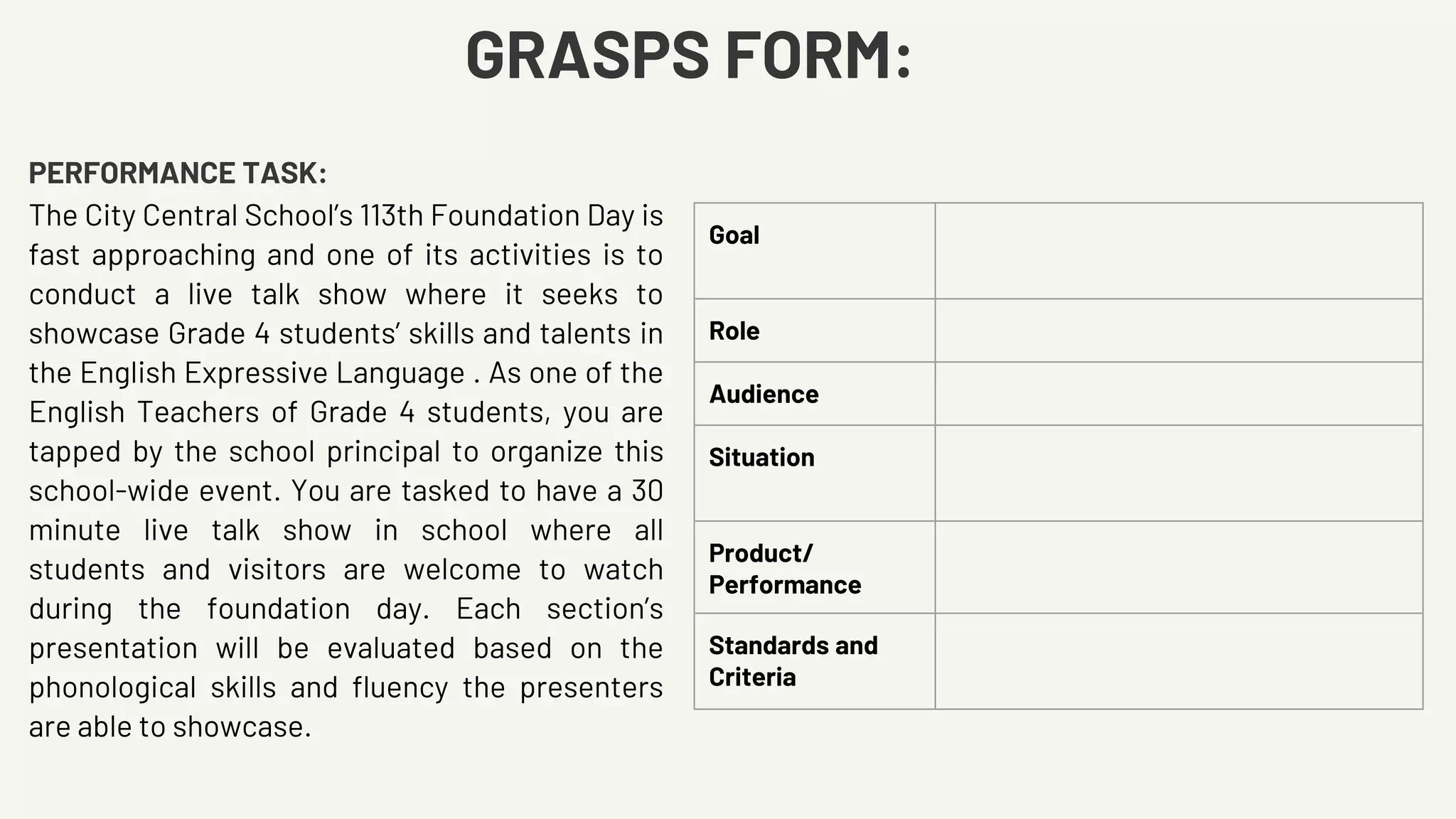 PERFORMANCE TASK | PPTX