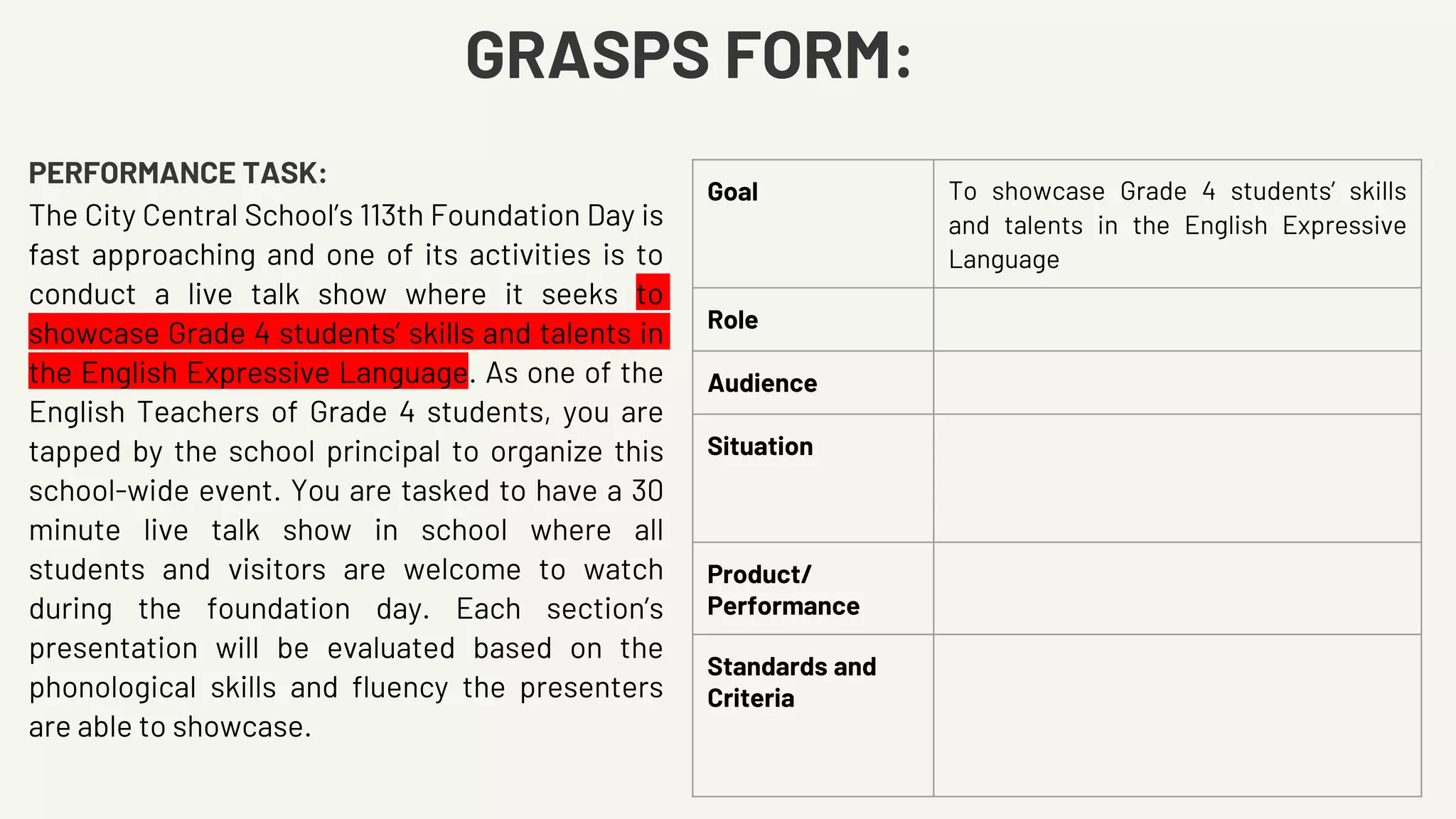 PERFORMANCE TASK | PPTX