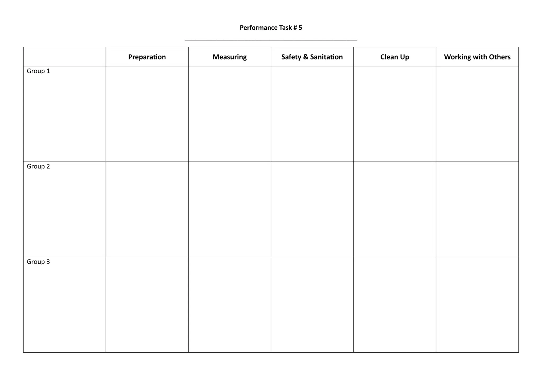 Rubrics for cookery by group (1 up to 4) | DOCX