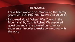 Performance task the when i was young in the mountains flipbook | PPT