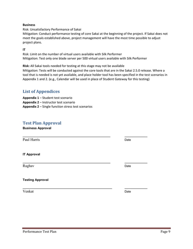 Performance Test Plan - Sample 1 | PDF