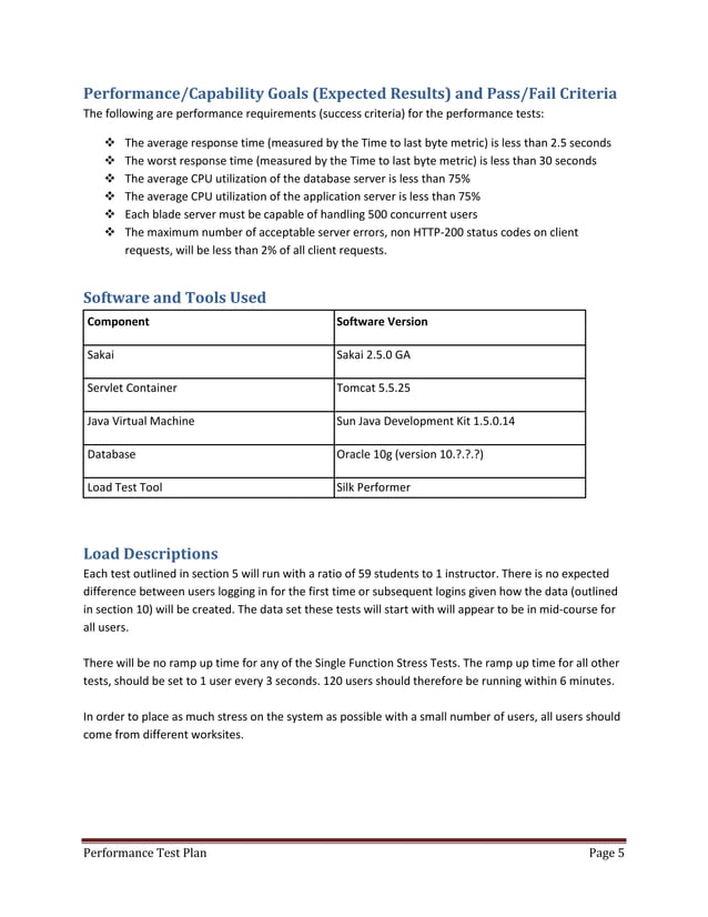 Performance Test Plan - Sample 1 | PDF