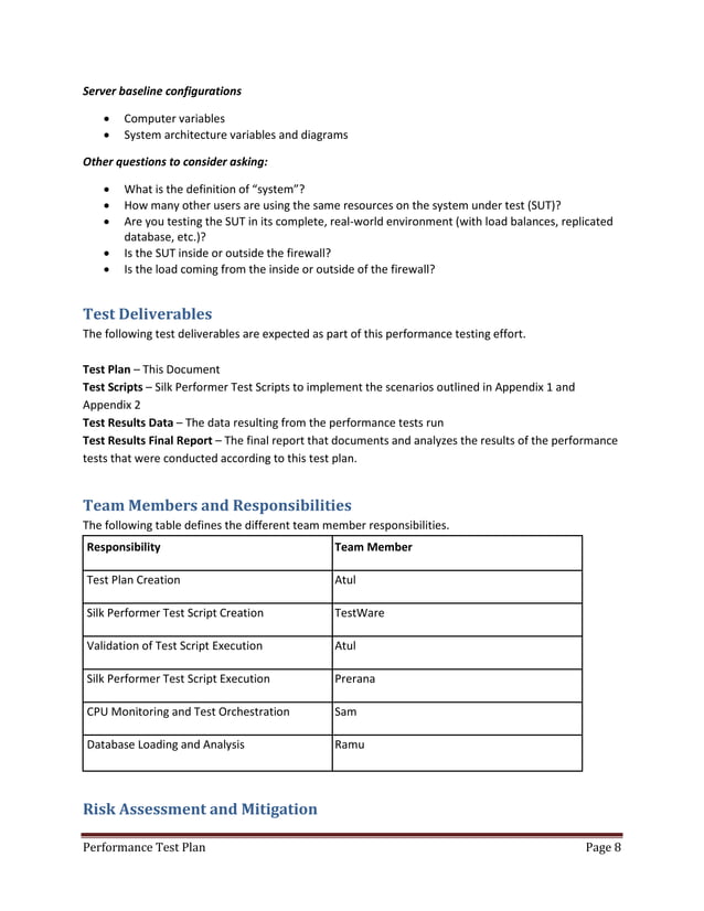 Performance Test Plan - Sample 1 | PDF