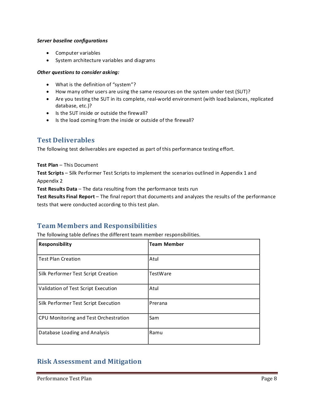 Performance Test Plan - Sample 1