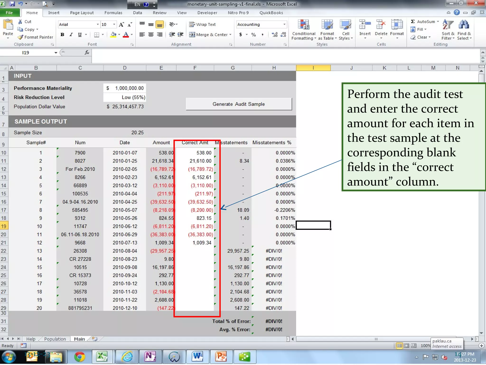 Perform audit testing in excel: Monetary Unit Sampling Method | PPT