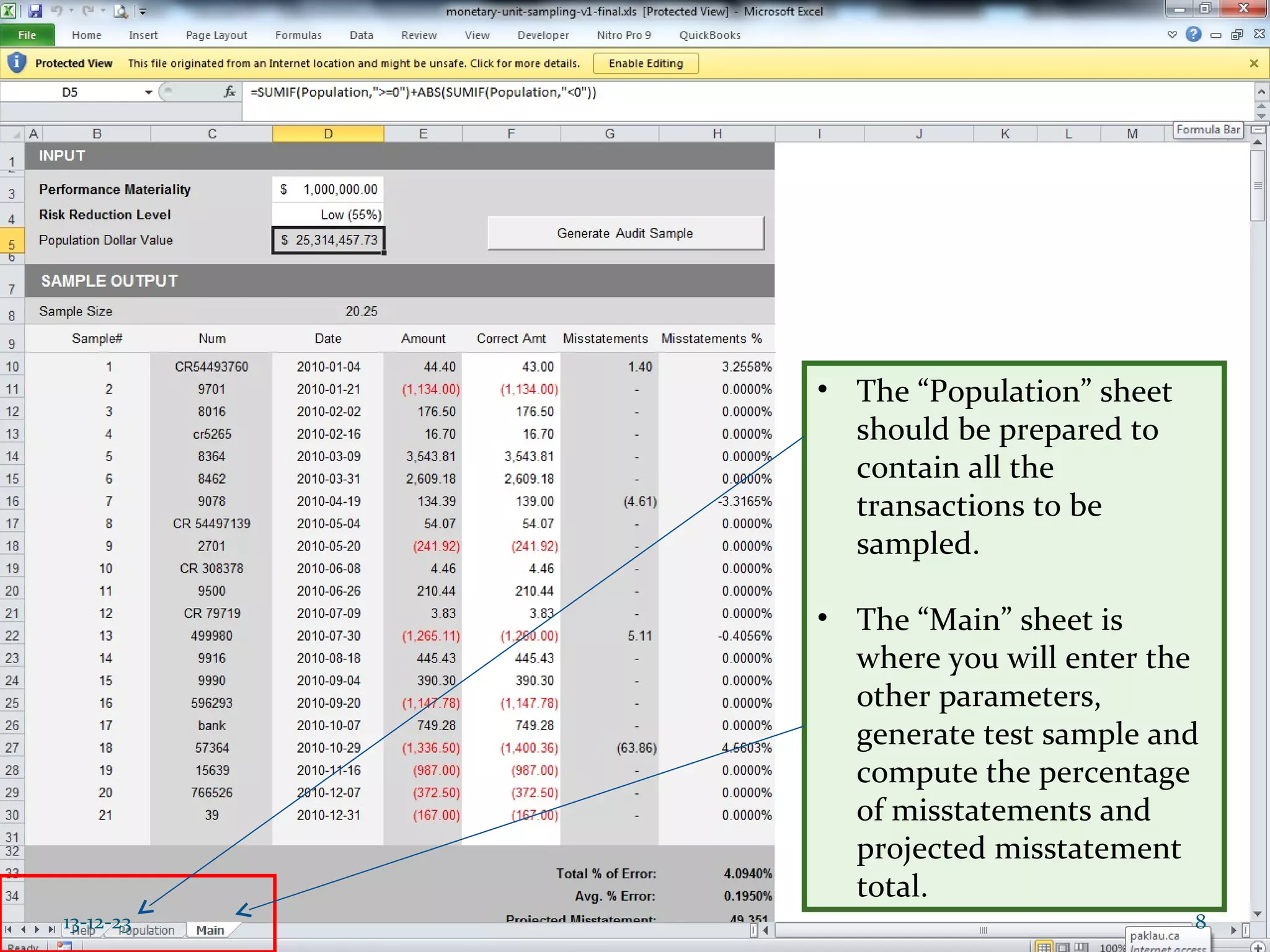 Perform audit testing in excel: Monetary Unit Sampling Method | PPT
