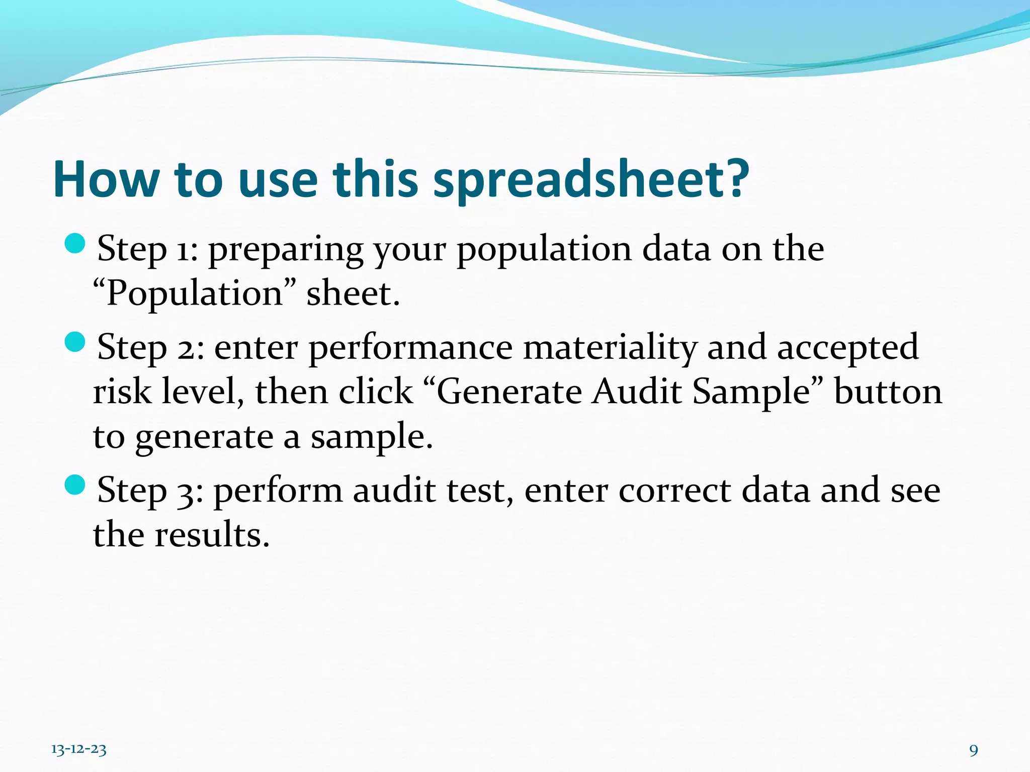 Perform audit testing in excel: Monetary Unit Sampling Method | PPT