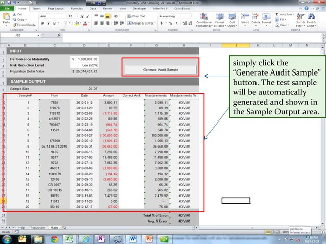Perform audit testing in excel: Monetary Unit Sampling Method | PPT