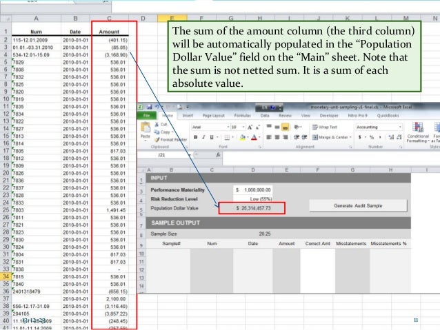 Perform audit testing in excel: Monetary Unit Sampling Method Perform audit testing in excel: Monetary Unit Sampling Method