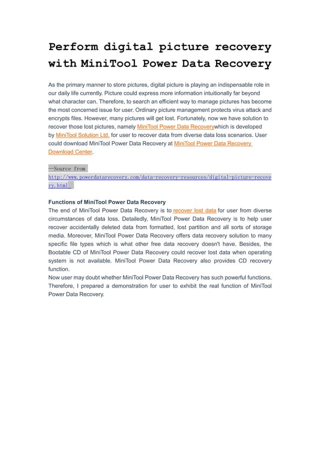 Perform digital picture recovery with mini tool power data recovery | PDF